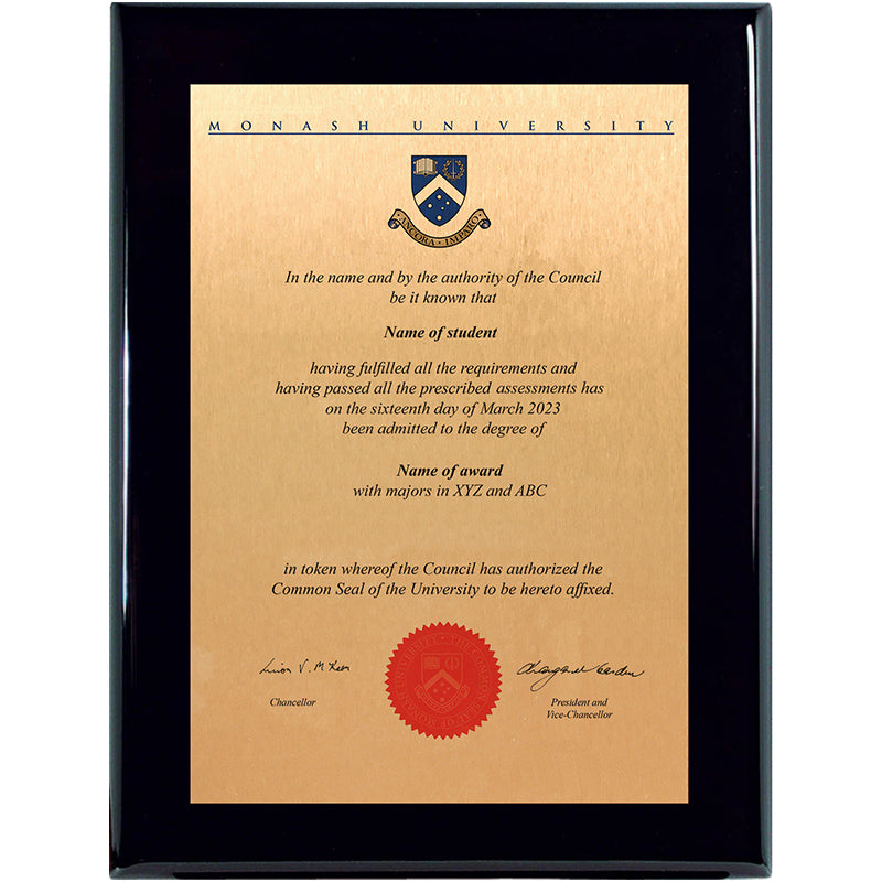 Monash Plaque Prestige Black – GFP Graduations