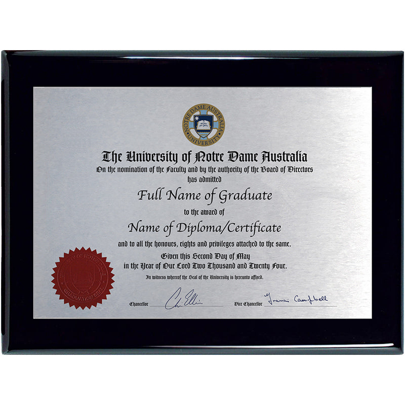 Notre Dame University Plaque Prestige Black – GFP Graduations