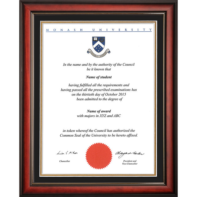 Monash University Testamur Frames – GFP Graduations
