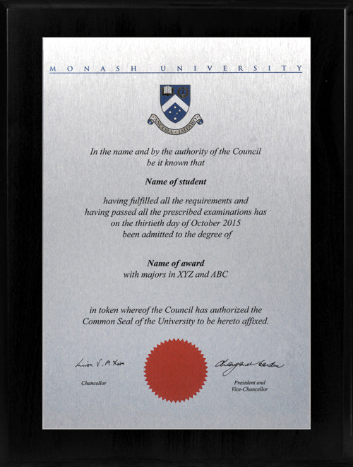 Monash Plaque Black Lacquer – GFP Graduations